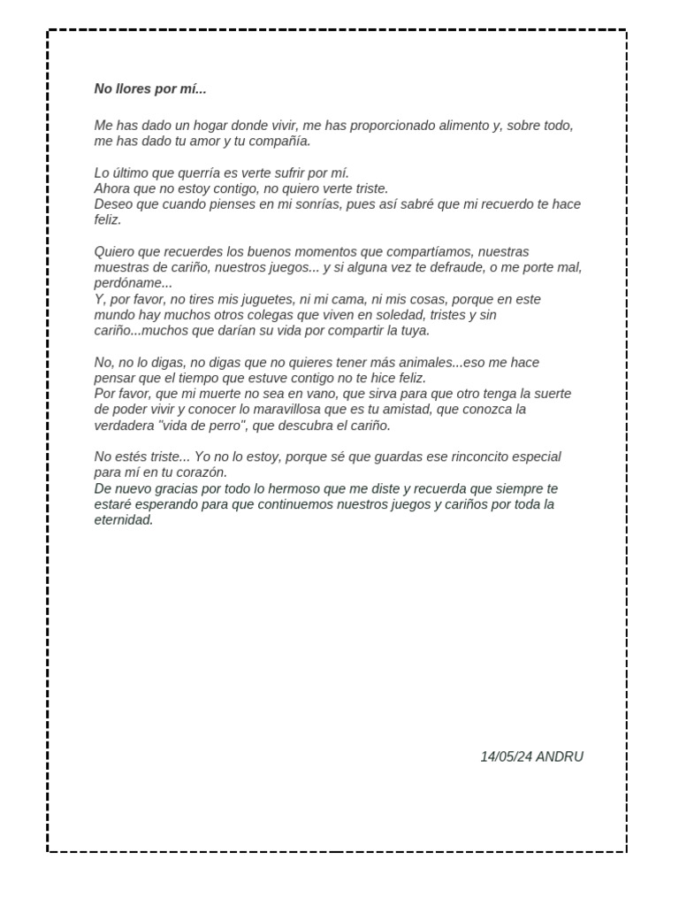 Carta Despedida Mascotas | PDF