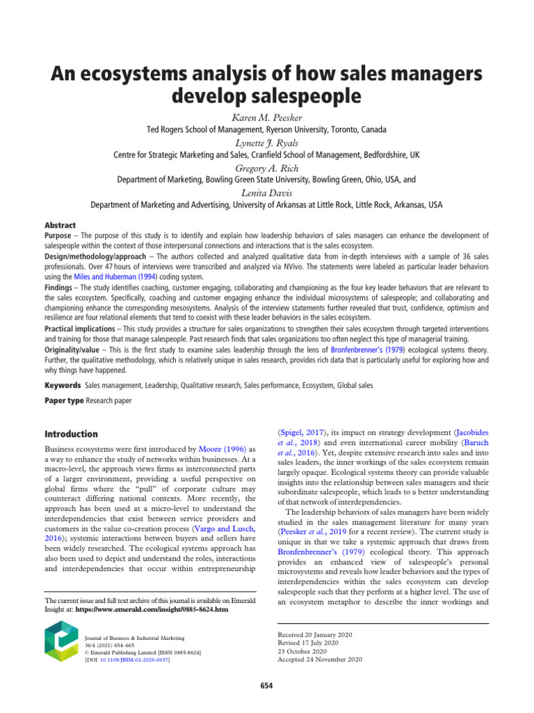 J11 - An Ecosystems Analysis of How Saes Managers.... | PDF | Sales ...