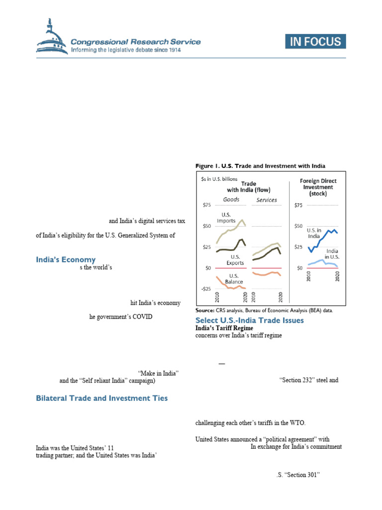 U.S.-india Trade Relations | PDF | World Trade Organization | Congressional Research Service