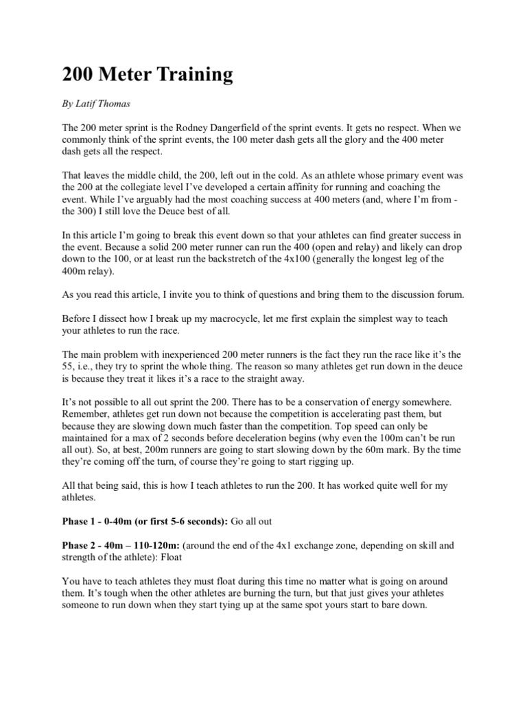 200 Meter Training | PDF | Sports | Athletics