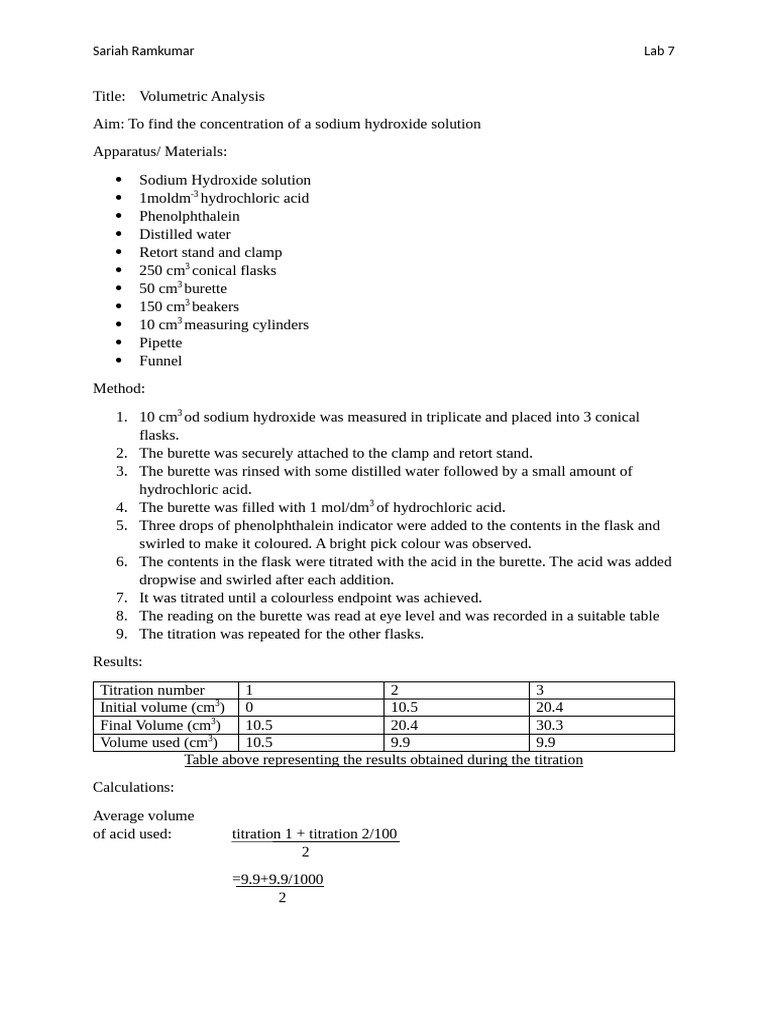 Chem lab 7 | PDF | Titration | Chemistry
