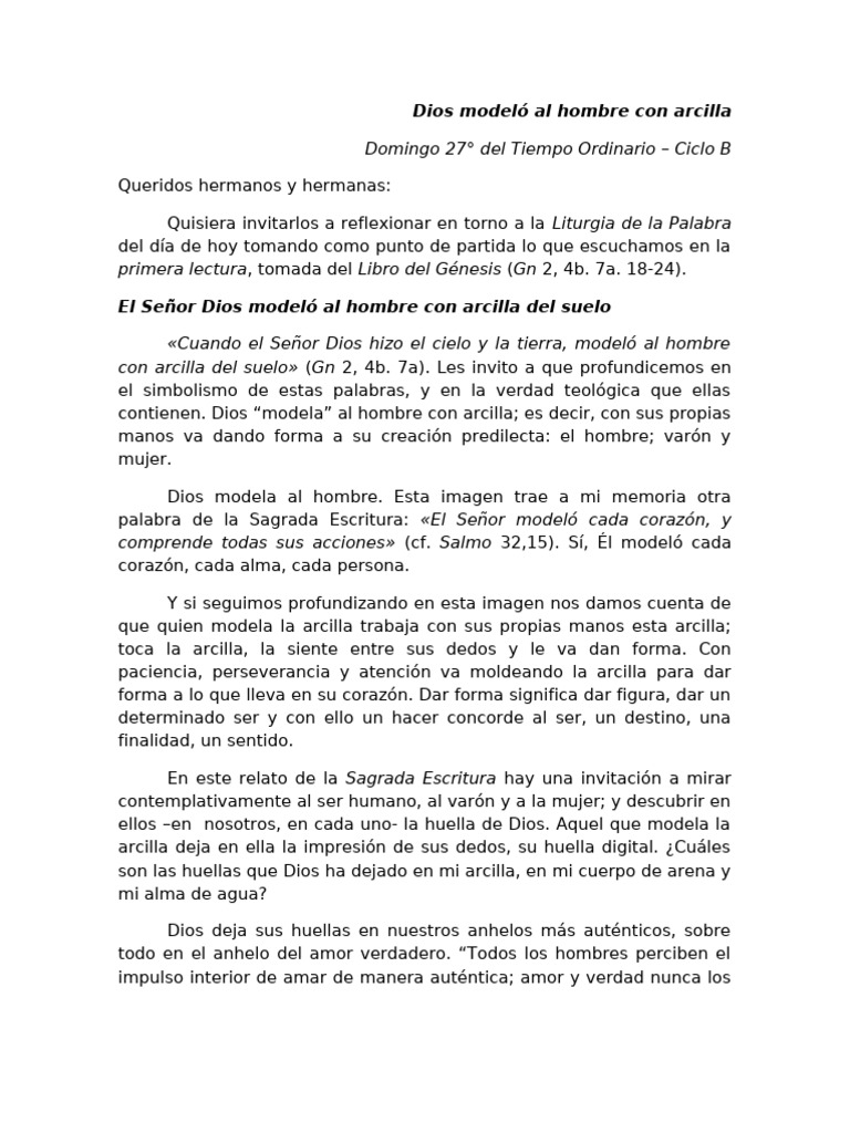 Dios Modeló Al Hombre Con Arcilla | PDF | Amor | eucaristía