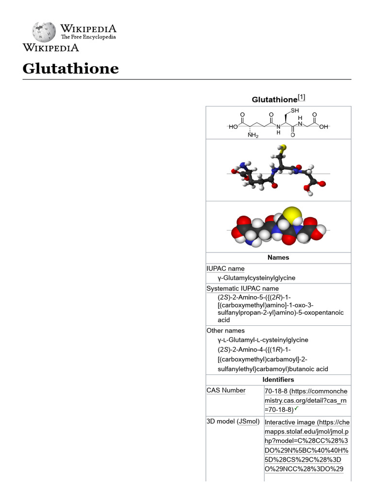 Glutathione - Wikipedia | PDF | Glutathione | Biochemistry