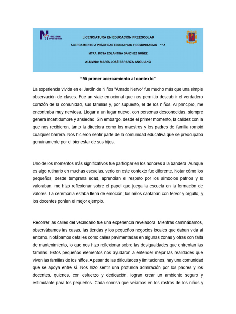 Mi Primer Acercamiento Al Contexto | PDF | Enseñando | Experiencia