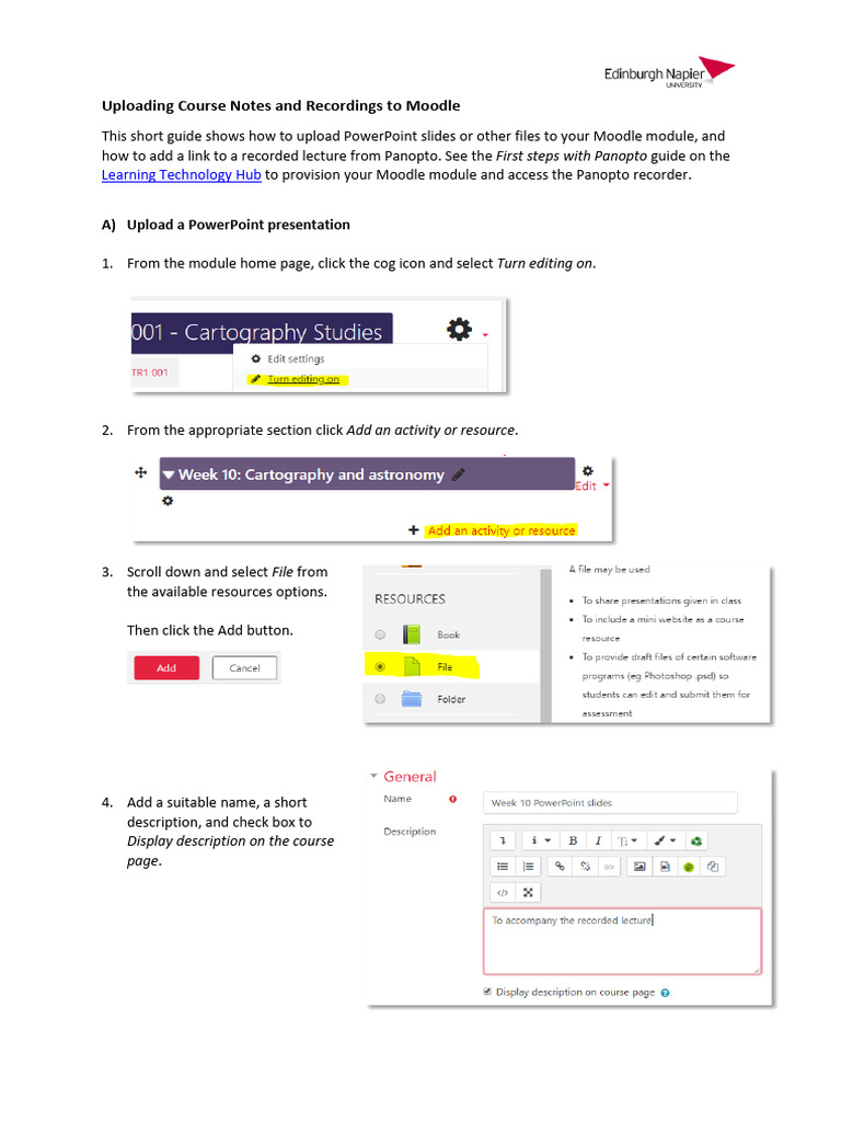 Uploading Course Notes and Recordings To Moodle | PDF