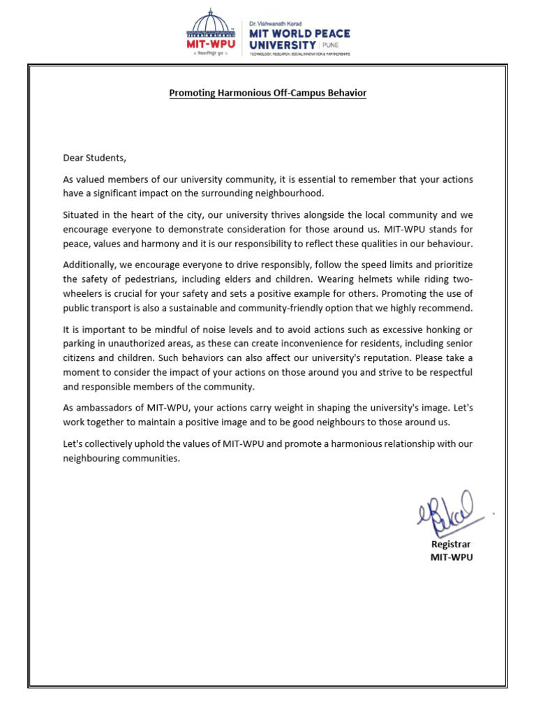 Off-Campus Harmonius Behaviour | PDF