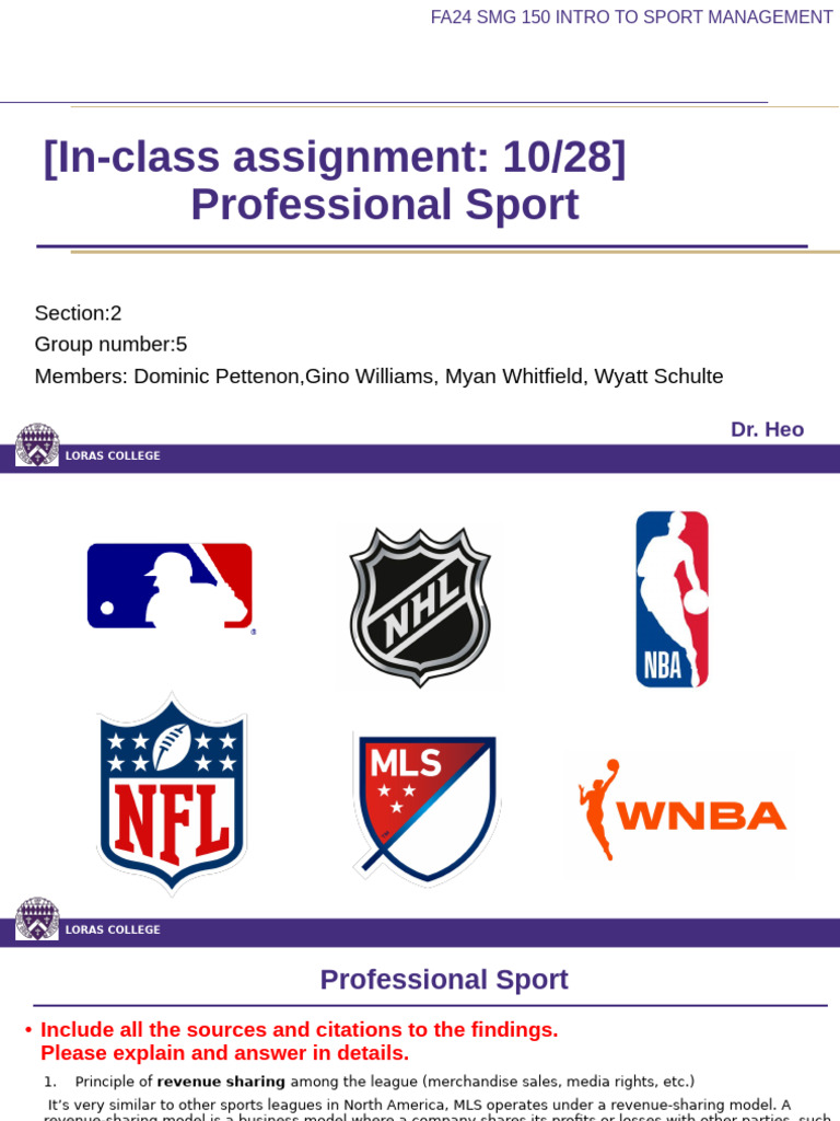FA24 SMG 150 Week 10 - (In-Class) Professional Sport | PDF | Sports