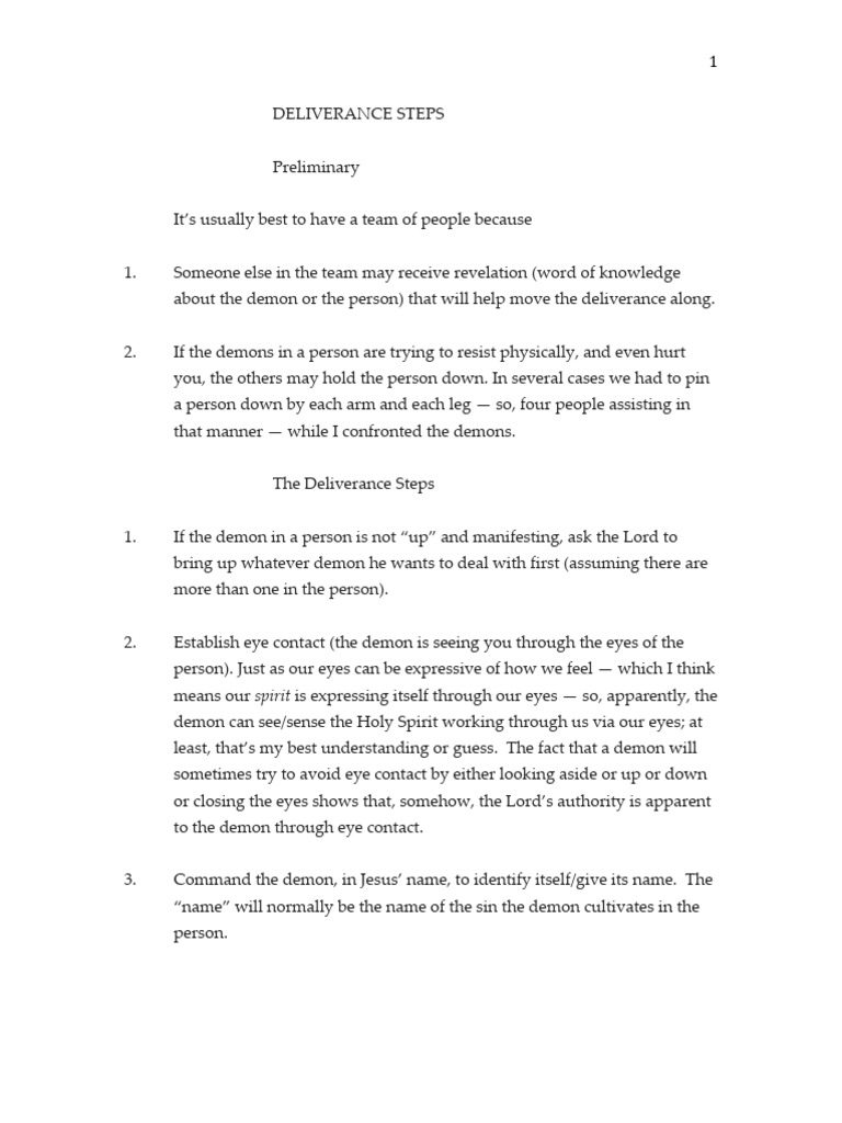 Deliverance Steps Guide | PDF | Deliverance Ministry | Demons