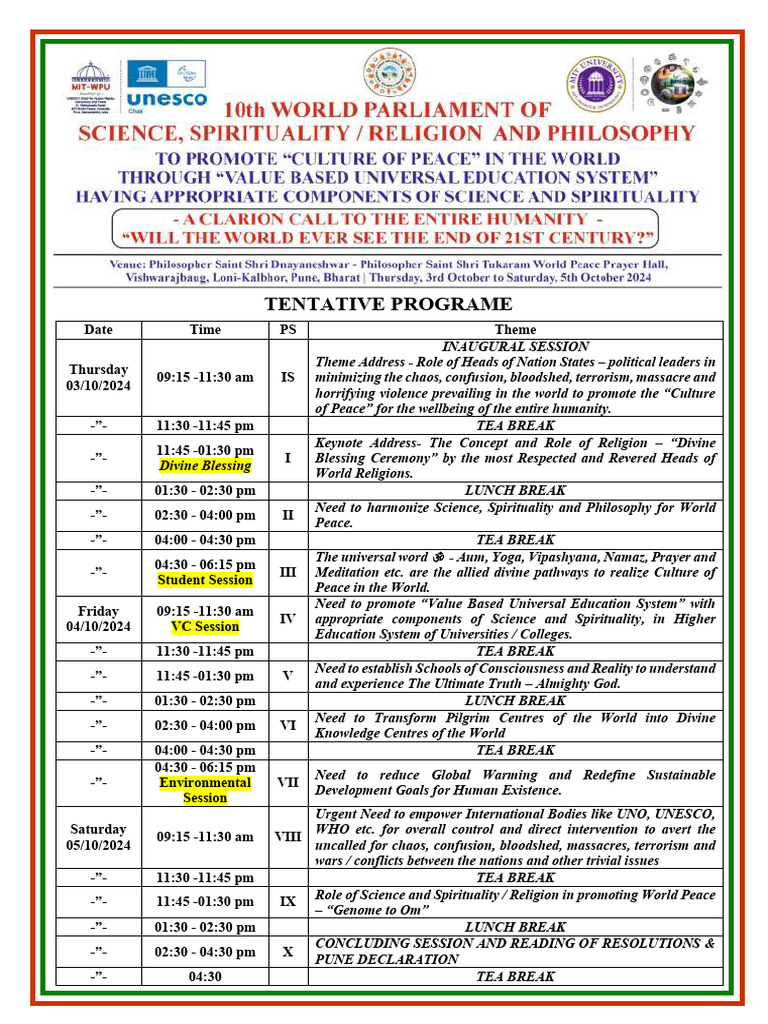 World Peace Conference Agenda 2024 | PDF | Peace | Spirituality