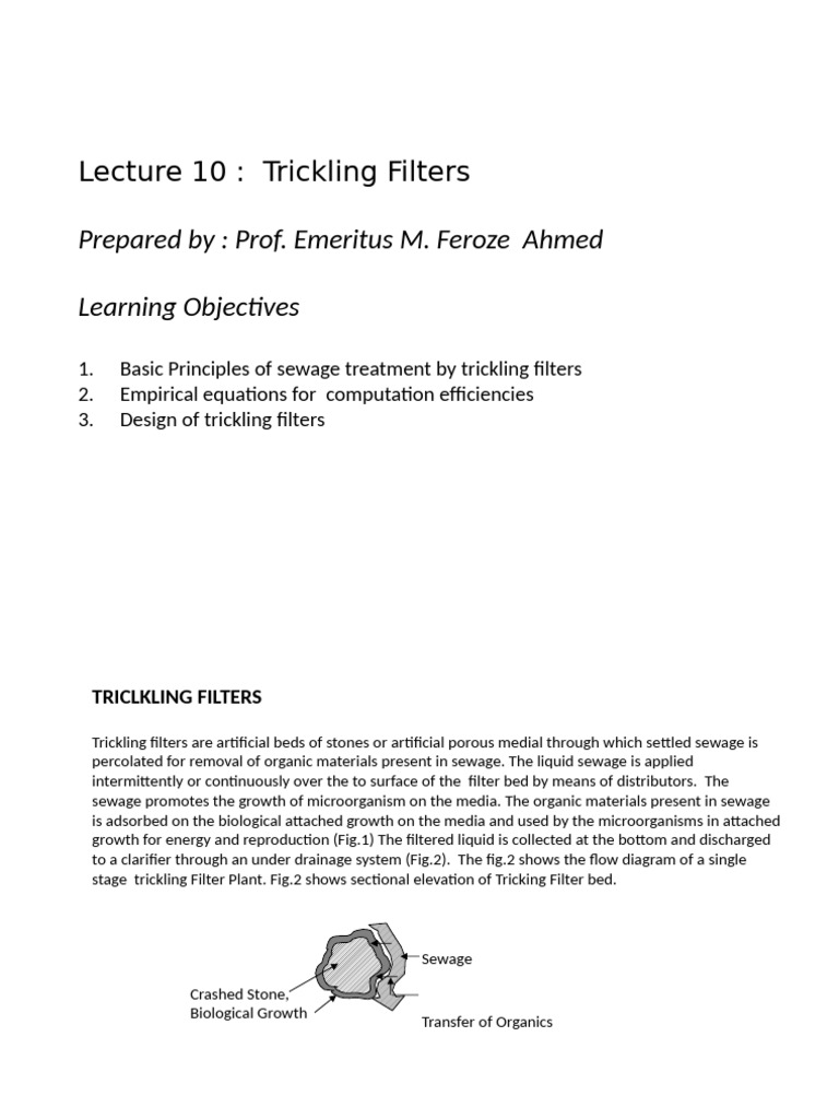 Lecture 10 - Trickling Filters | PDF | Sewage Treatment | Filtration