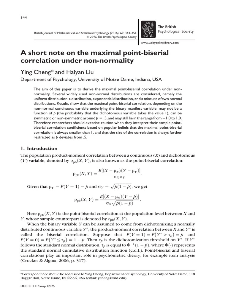 Cheng2016 Point Biserial Correlation Pdf Normal Distribution Statistics