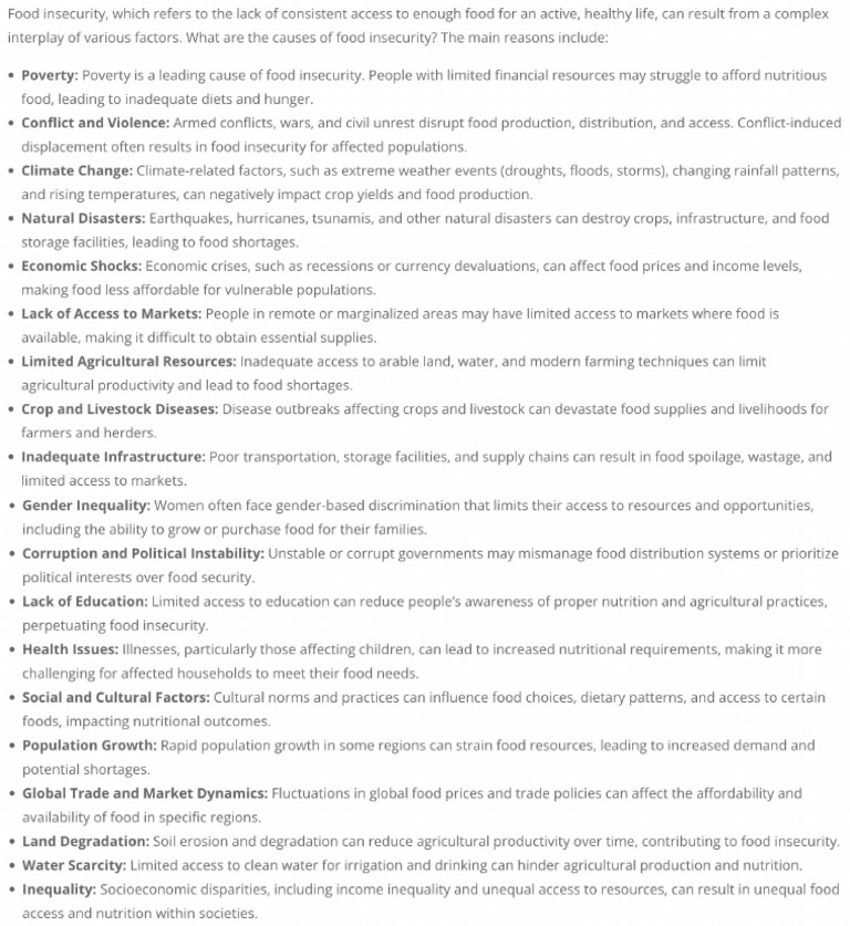 Causes of Food Insecurity | PDF
