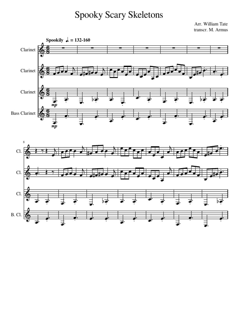 Spooky Scary Skeletons Clarinet Quartet | PDF