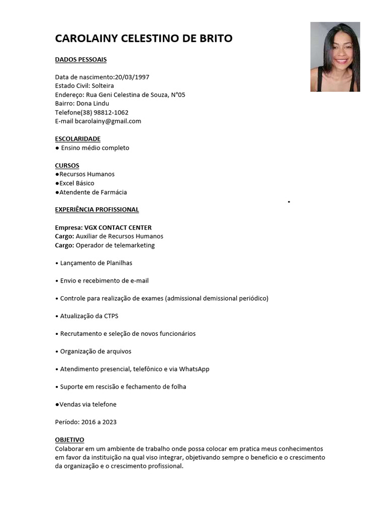 Carolainy Celestino de Brito | PDF | Carreira e Crescimento