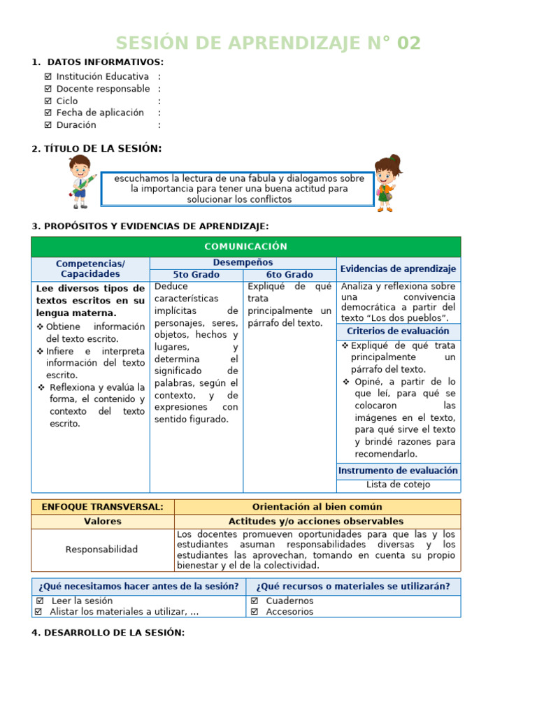SESIÓN DE APRENDIZAJE comu y personal | PDF | Evaluación | Salón de clases
