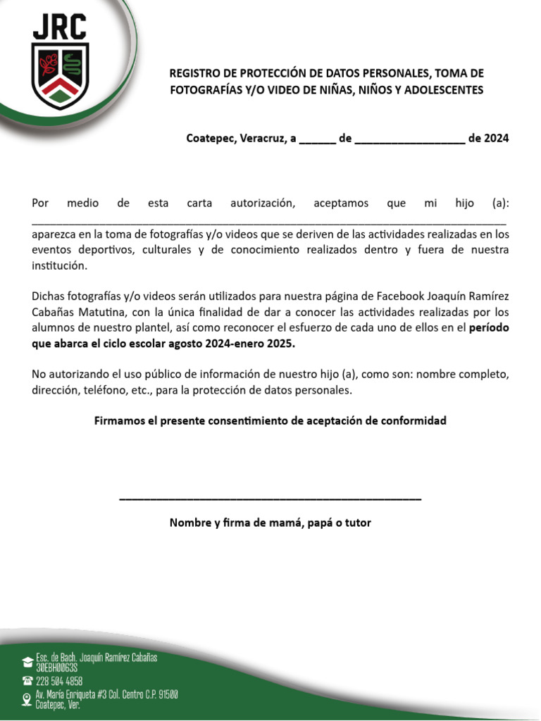 Permiso de Fotos - Video 2024-2025 | PDF