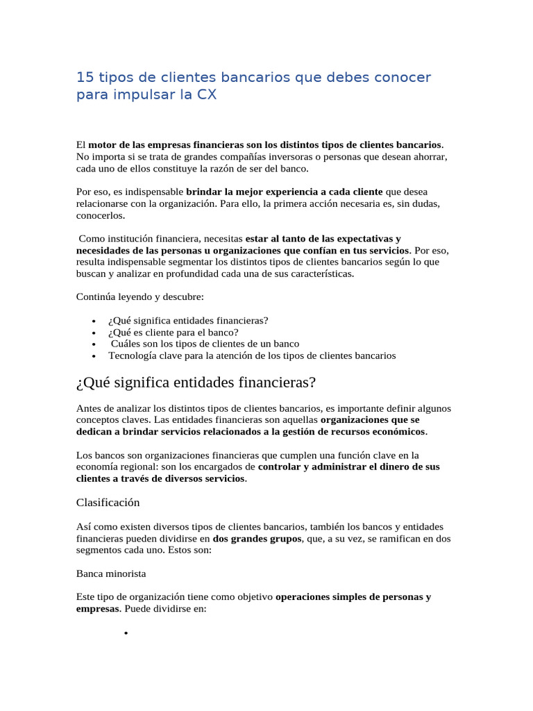 Tipos de Clientes Bancarios Esenciales | PDF | Bancos | Business