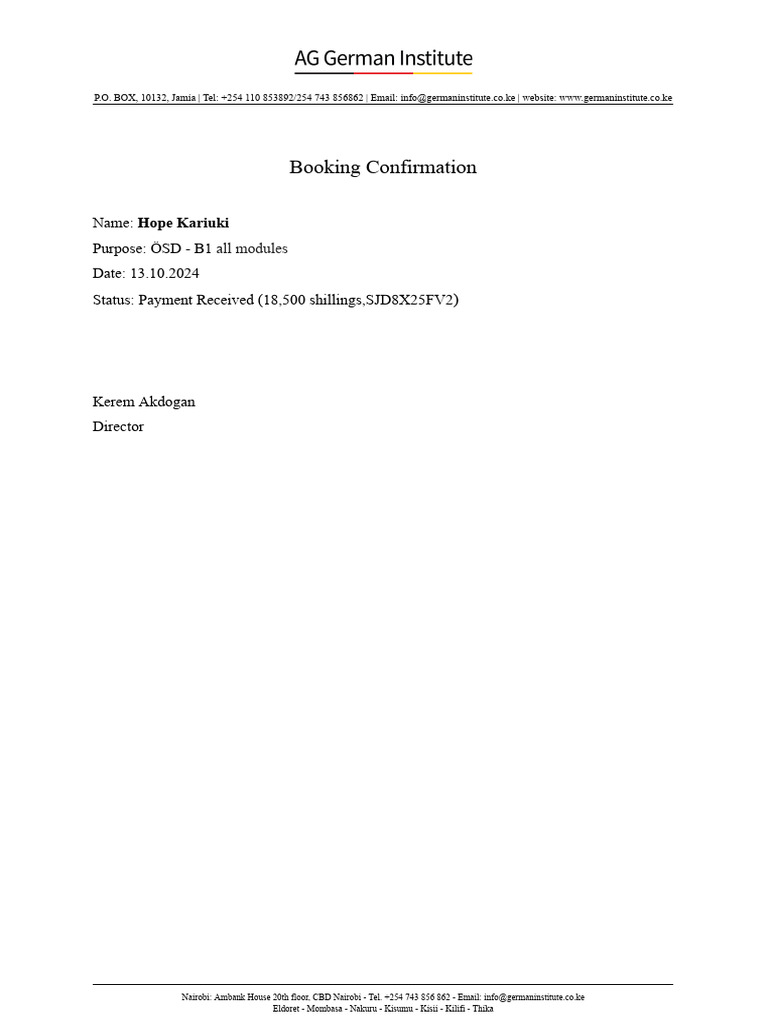 Booking Confirmation Student | PDF