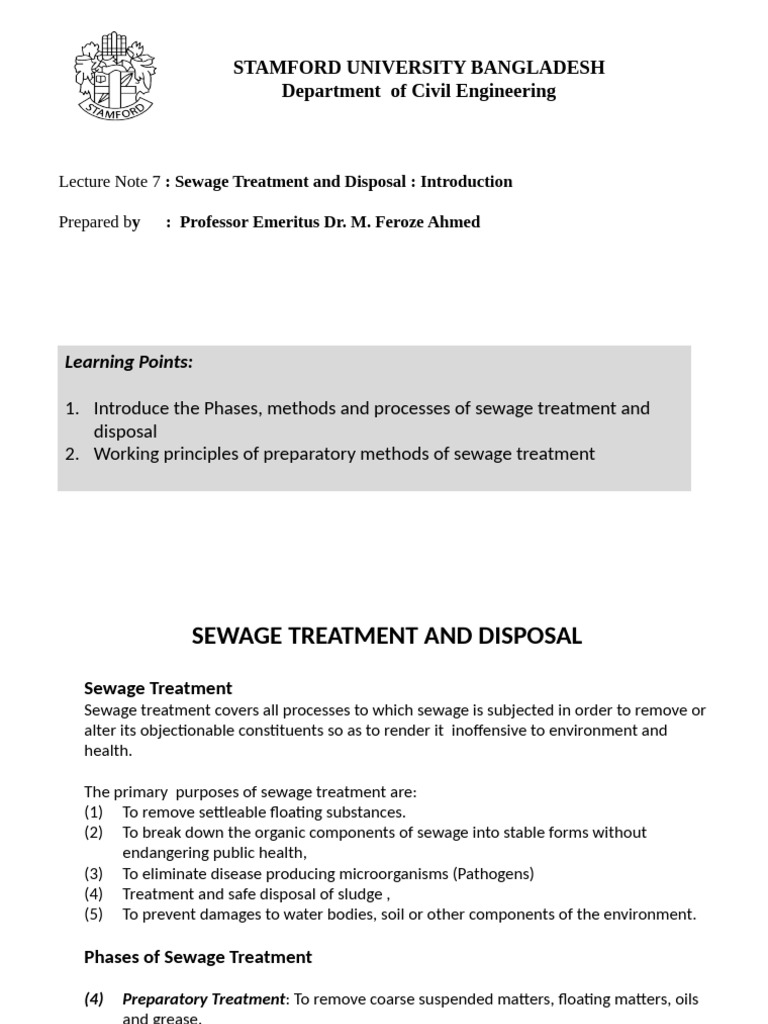 Sewage Treatment Methods Overview | PDF | Sewage Treatment | Water Treatment