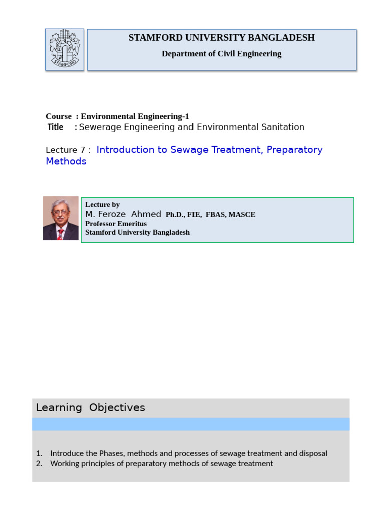 Lecture 8 - Introduction To Sewage Treatment and Disposal | PDF | Sewage Treatment ...