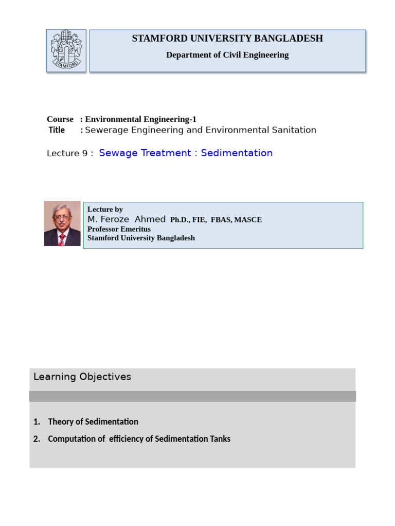 Lecture 9 Sewage Treatment-Sedimentation | PDF | Force | Drag (Physics)