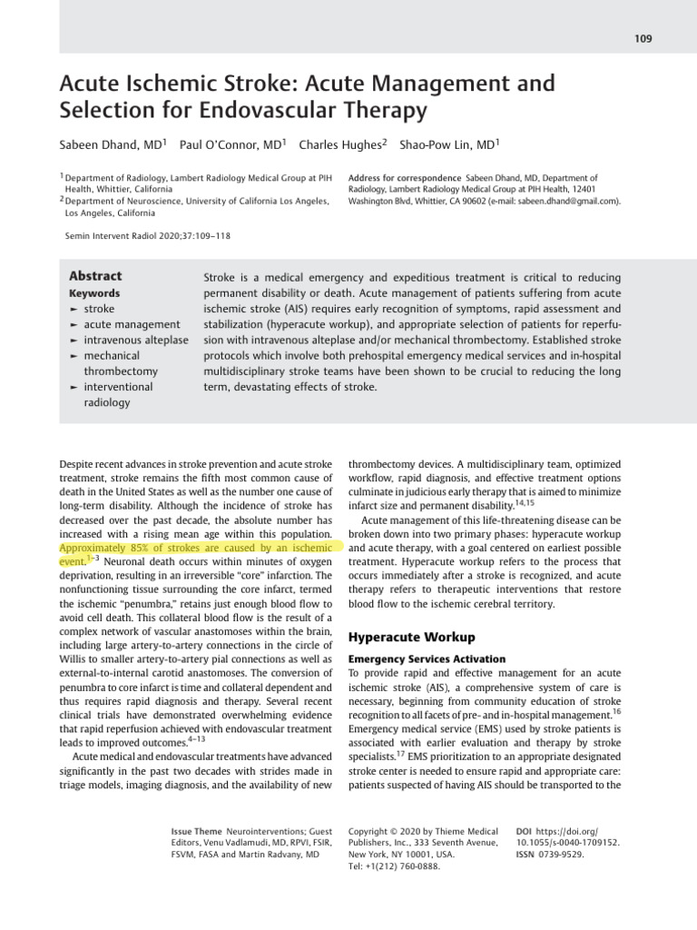 Acute Ischemic Stroke: Acute Management and Selection For Endovascular ...