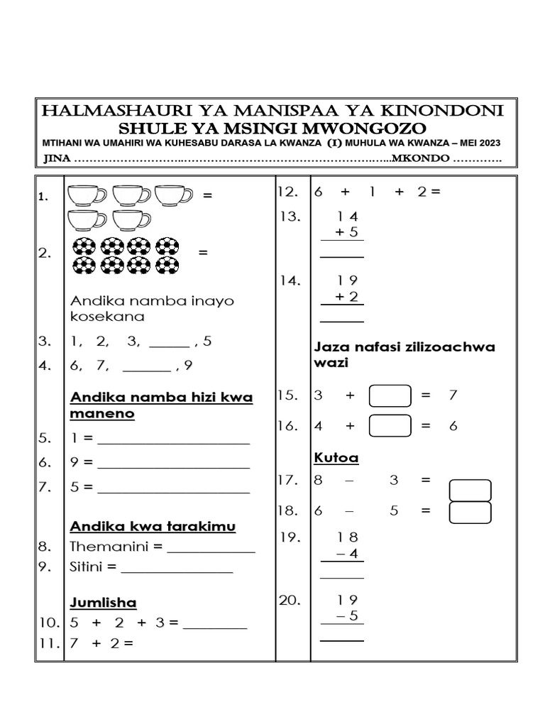 Mwongozo STD I Muhula Wa Kwanza 2023 | PDF