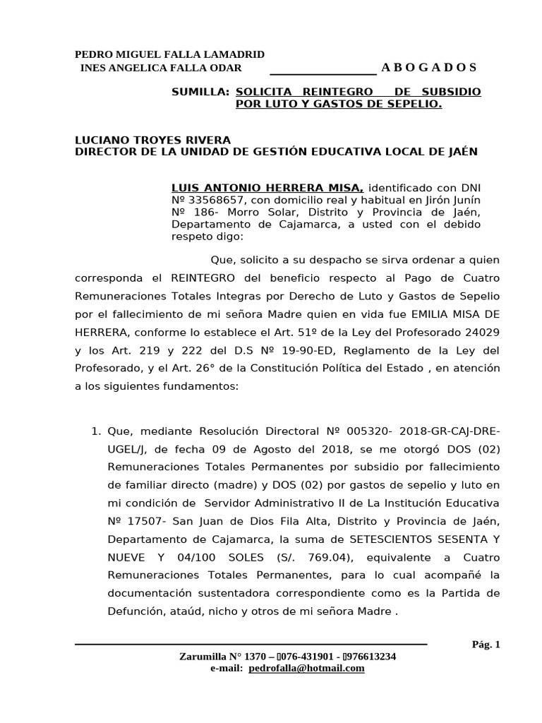 SOLICITA SUBSIDIO POR SEPELIO Y LUTO | PDF | Constitución | Justicia