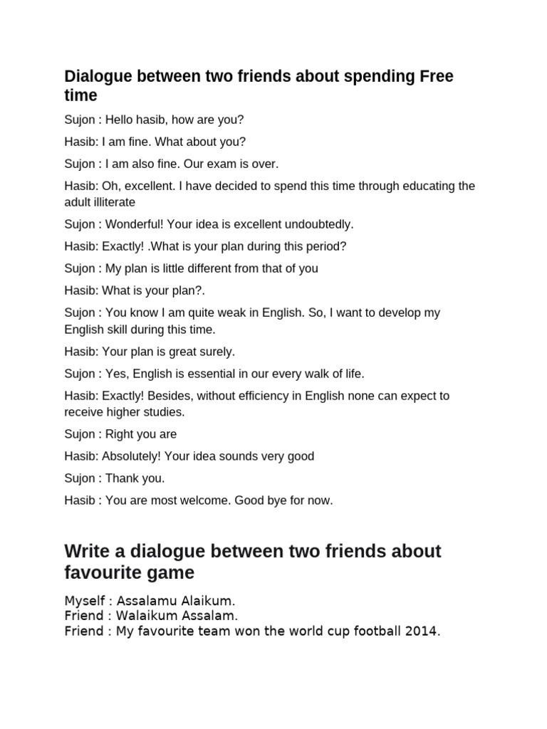 Dialogue between two friends about spending Free time | PDF