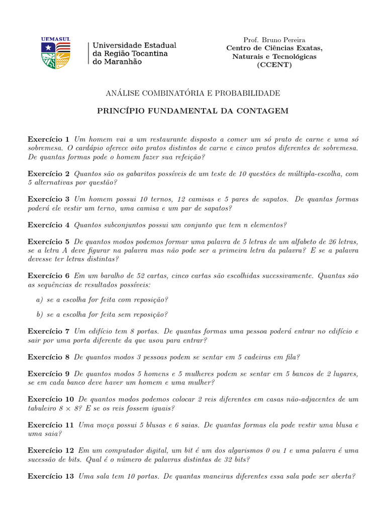 Lista PFC | PDF | Combinatória