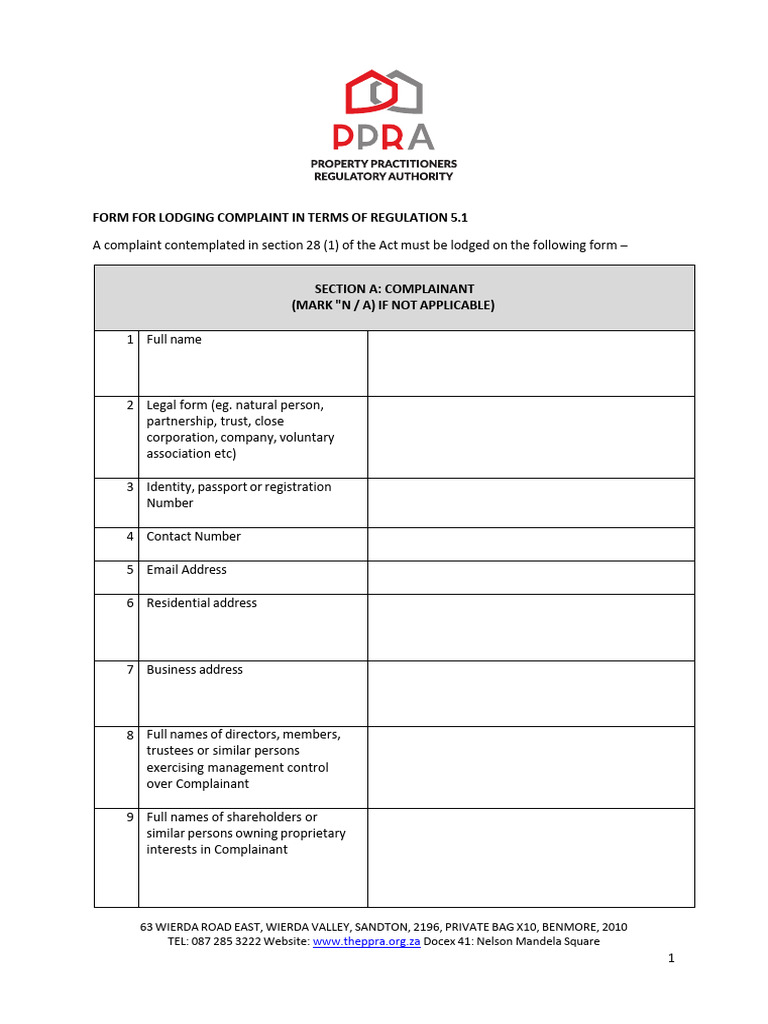 Complaint Intitiation Form Ppa Act 22 of 2019 Updated February 2024 ...