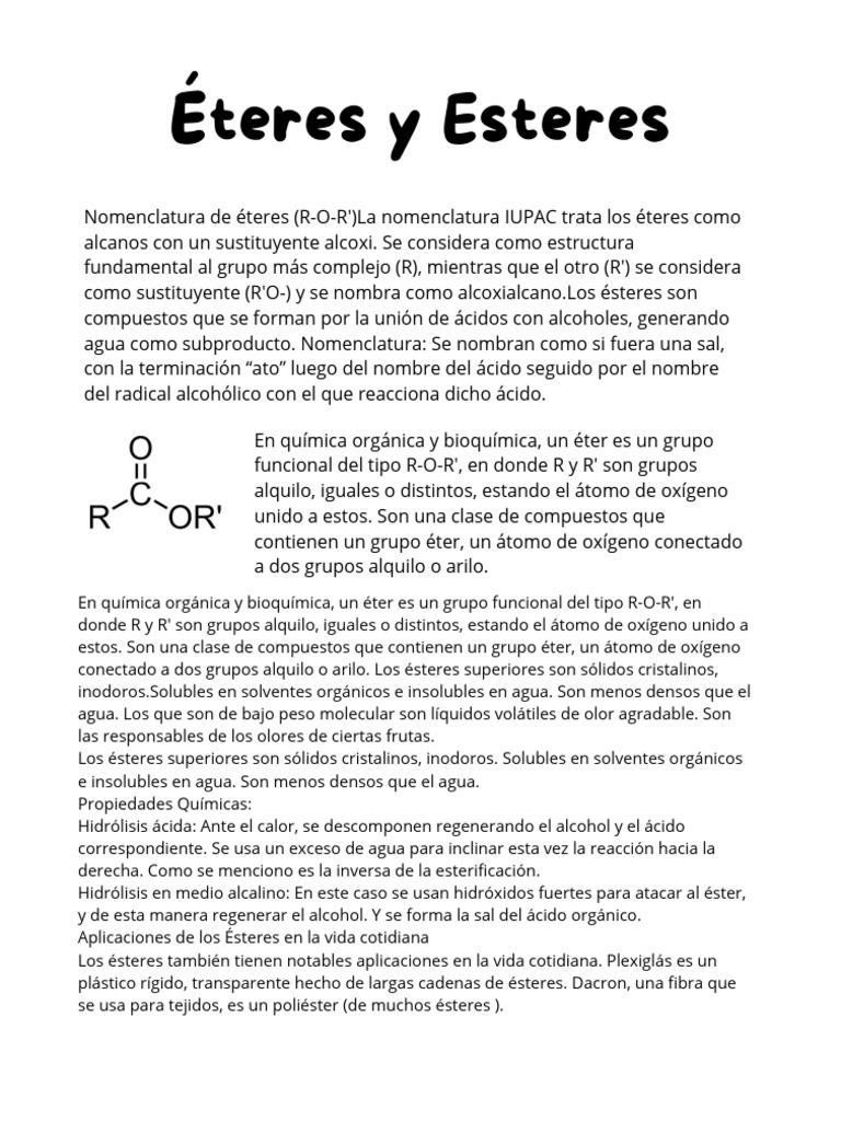 Nomenclatura y Aplicaciones de Éteres y Ésteres | PDF | Éter | Ester