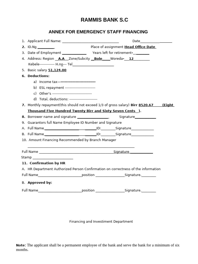 ESA Application Form for Staff Financing | PDF | Business