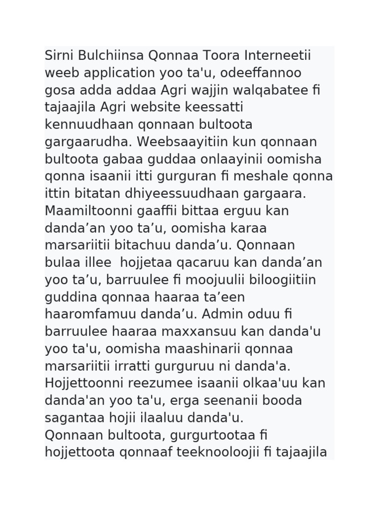 Sirni Bulchiinsa Hawwi Qonnaa Bulaa | PDF