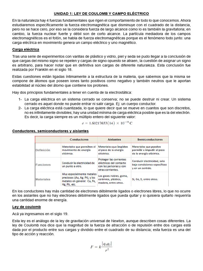Campo Coulombiano y Ley de Coulomb | PDF | Fuerza | Electricidad
