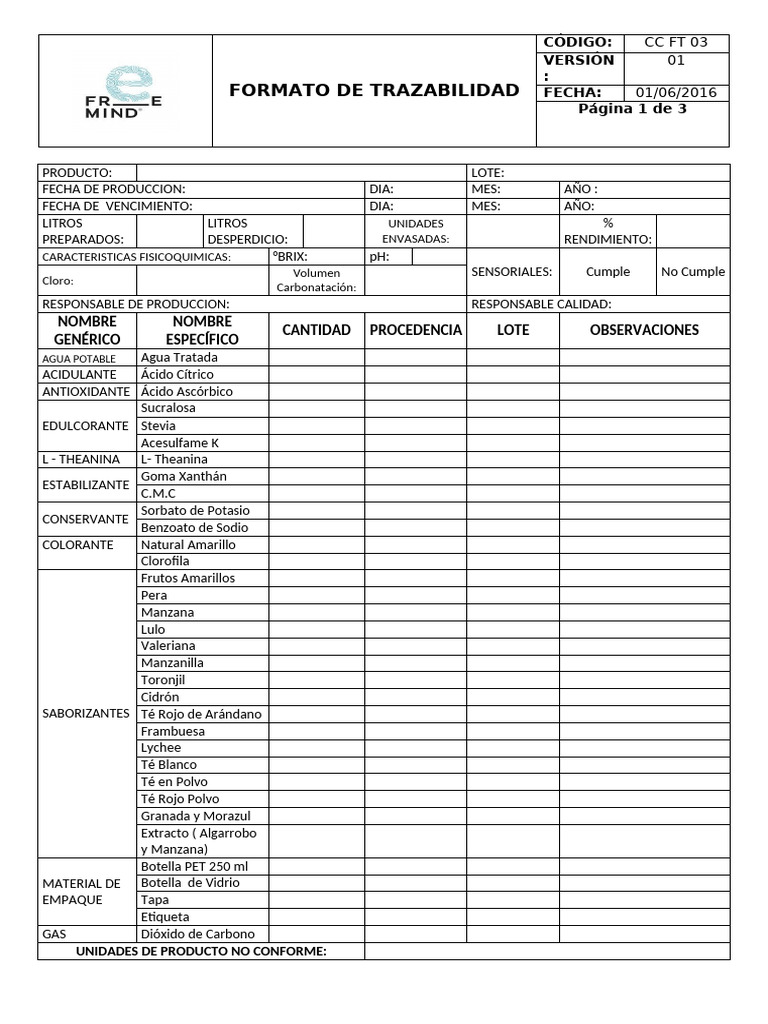 Formato de Trazabilidad de Productos | PDF | Sustancias químicas