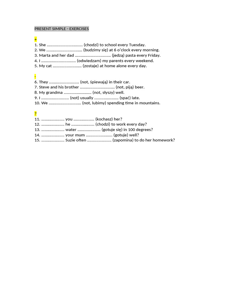 Present Simple Exercises | PDF | Self-Improvement