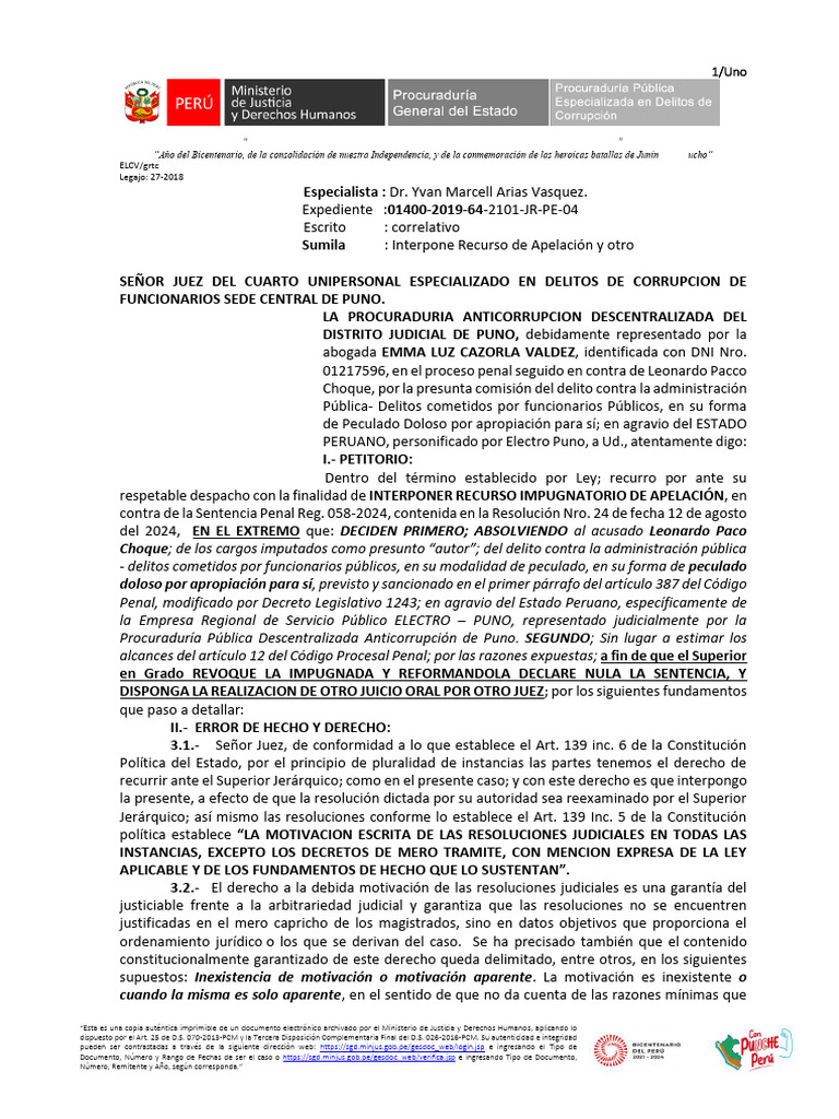 Exp. 01400-2019-64-2101-JR-PE-04 - Anexo - 28702-2024 | PDF | Ley procesal | Debido al proceso