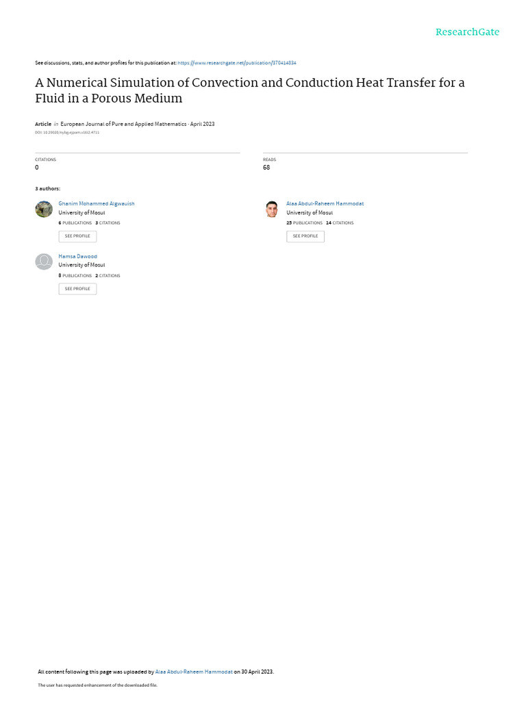 A Numerical Simulation Of Convection And Conduction Heat Transfer Pdf Heat Transfer Convection