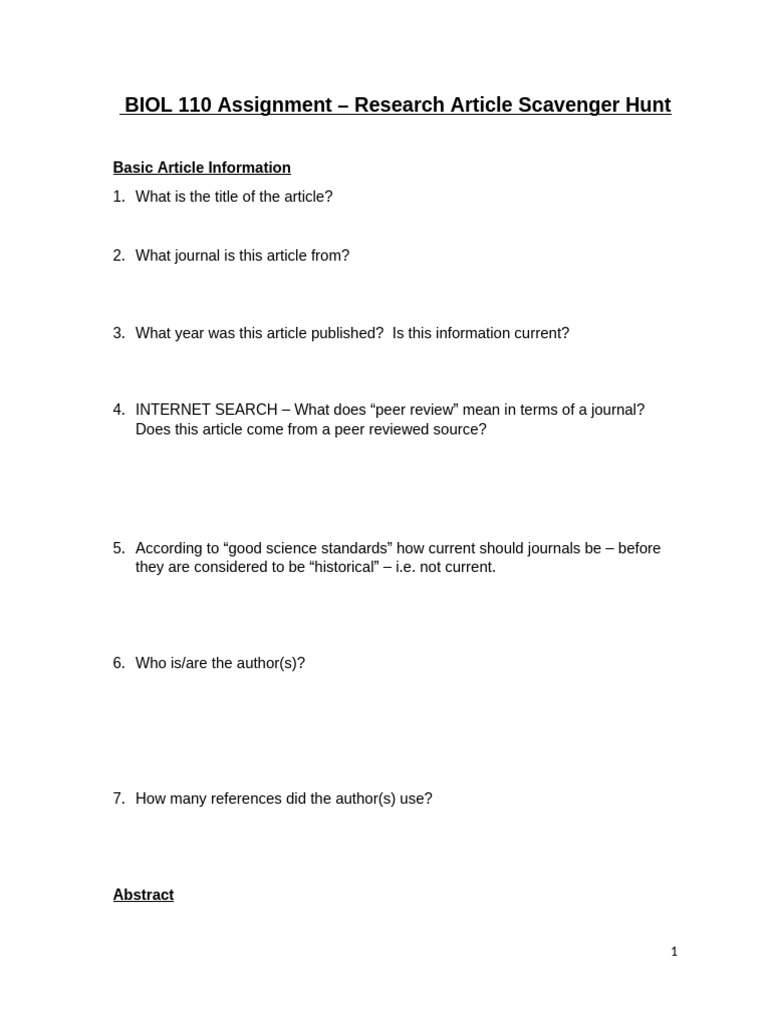 Journal Research Article Scavenger Hunt Assignment | PDF | P Value ...