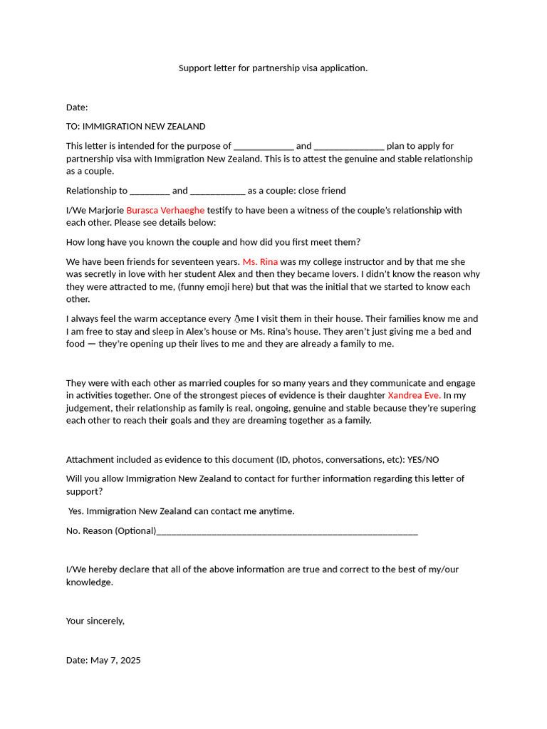 Partnership Visa Support Letter | PDF | Wellness