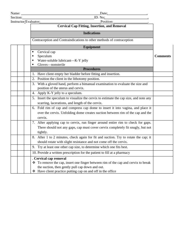 Cervical cap insertion and removal | PDF