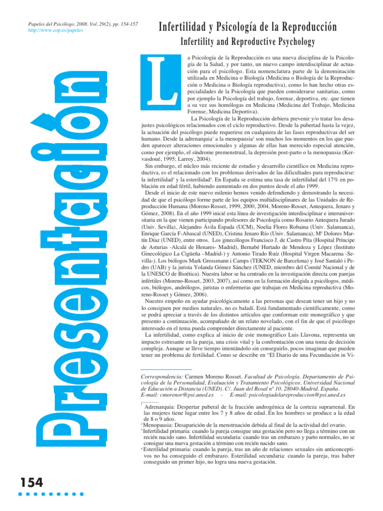 Infertilidad y Psicología de La Reproducción: Infertility and ...