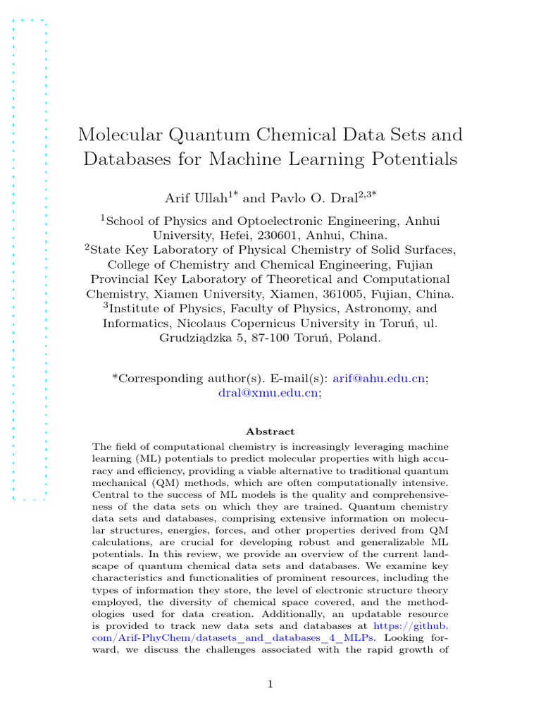 Molecular Quantum Chemical Data Sets and Databases | PDF | Computational Chemistry | Hartree ...