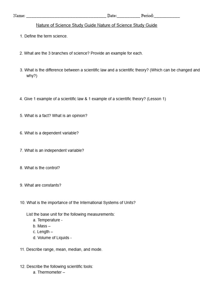 Nature of Science Study Guide | PDF