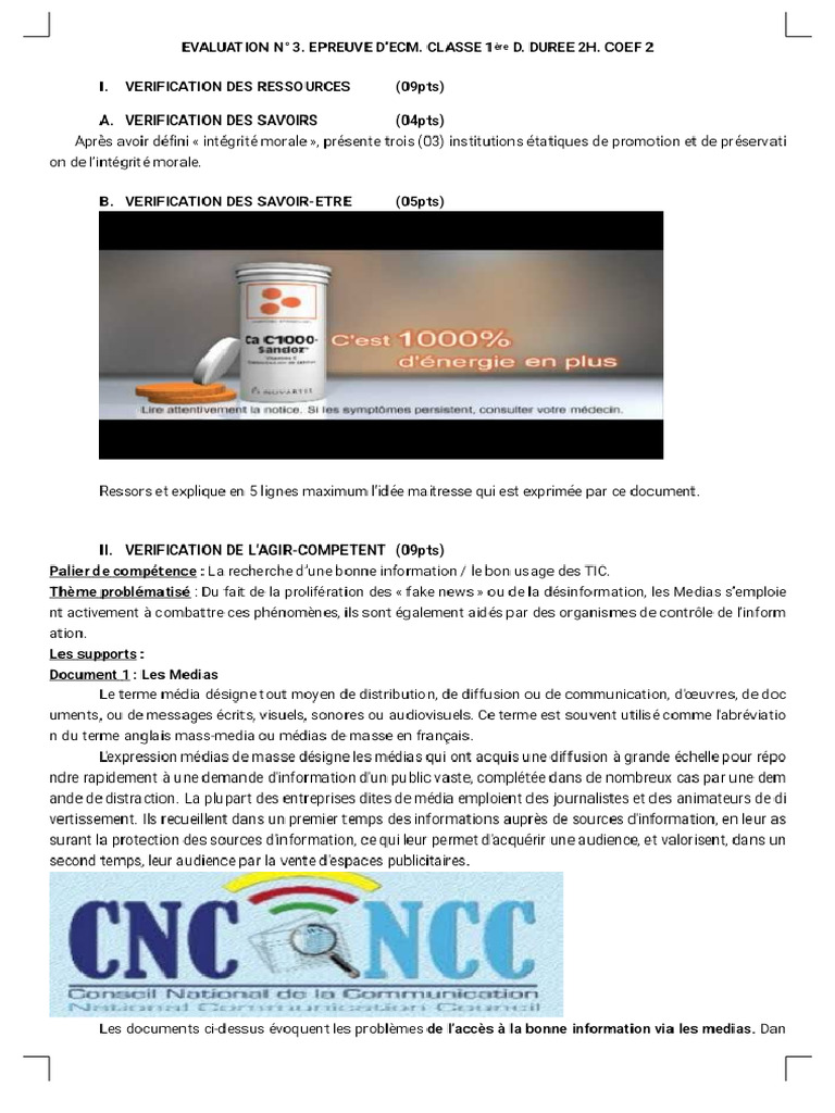 EVALUATION N3. EPREUVE 1ère-1_Phoenix | PDF