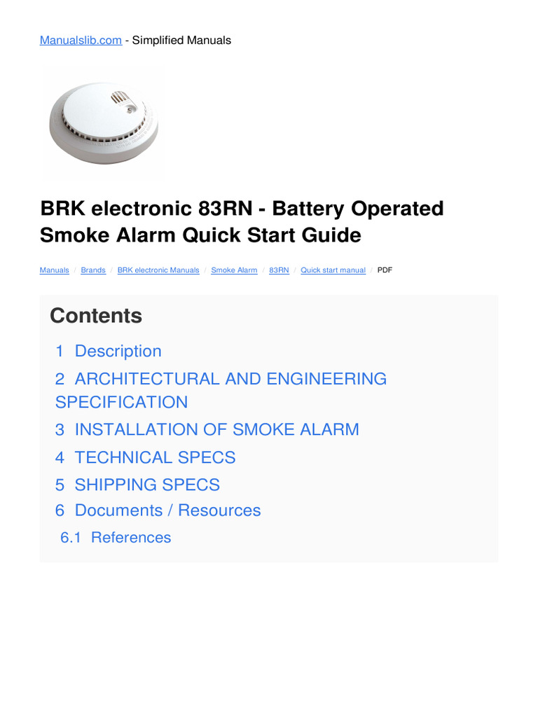 BRK Electronic 83RN - Battery Operated Smoke Alarm Quick Start Guide | PDF | Electrical ...