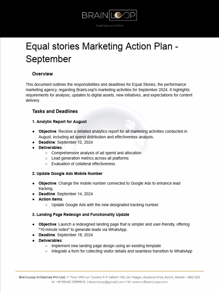 Equal Stories September Marketing Plan | PDF | Usability | Business