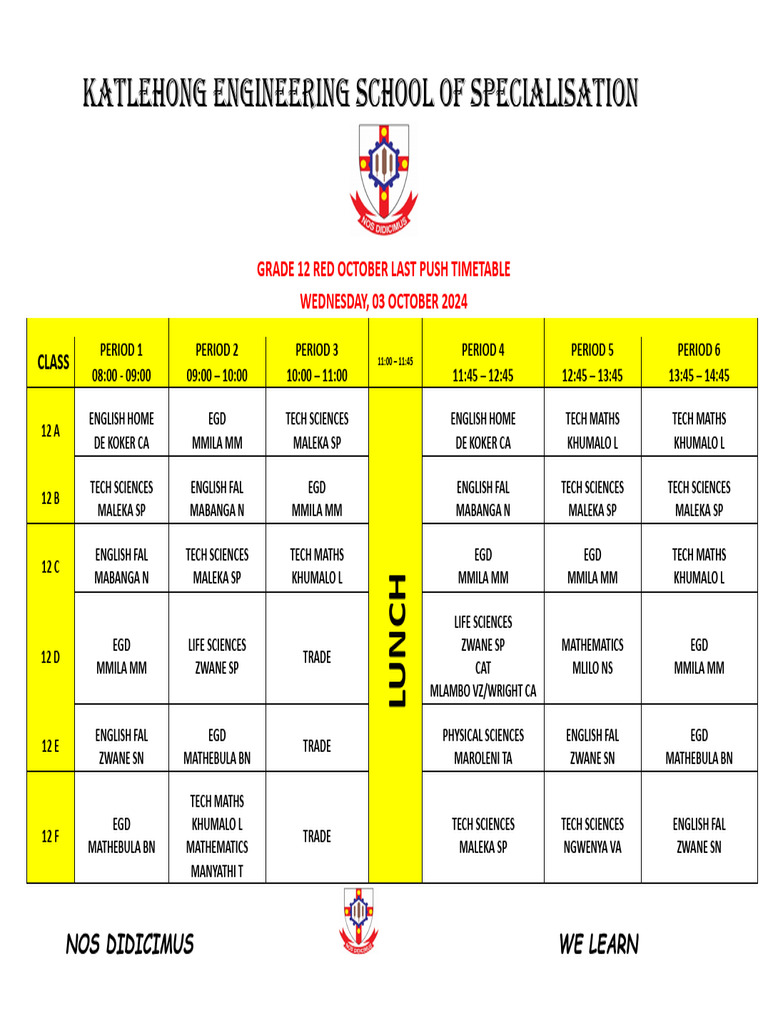 Grade 12 Red October Timetable 03 October 2024 | PDF