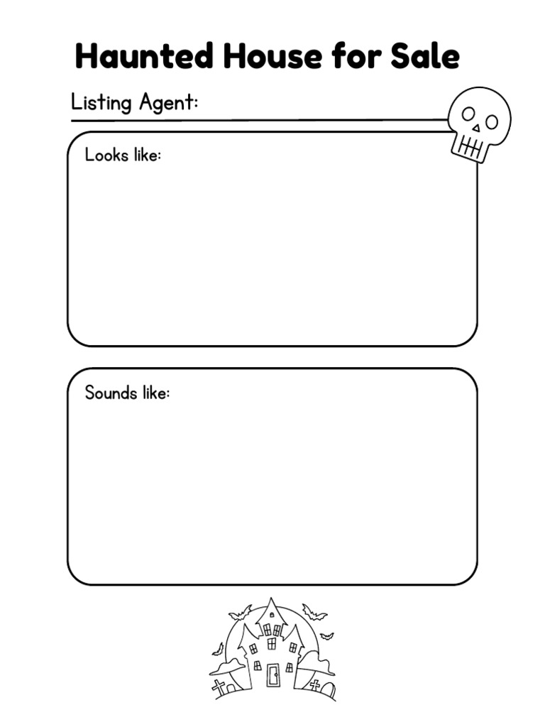 Haunted House For Sale Halloween Writing Worksheet in Simple Style ...